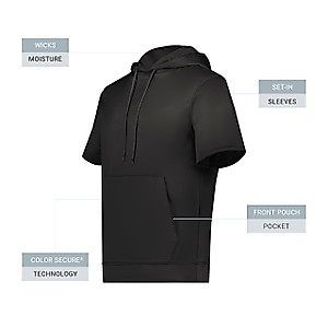 Augusta Sportswear Men's Wicking Fleece Short Sleeve Hoodie, Black, X-Large