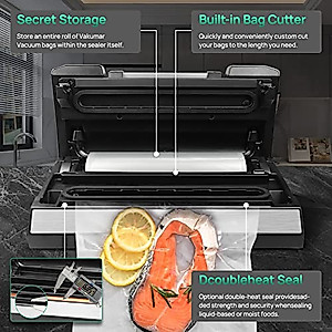 Vacuum Sealer, Vakumar 90Kpa Food Vacuum Sealer Machine Built-in Cutter & Bag Storage, Food Preservation Dry/Moist /Liquid Mode, Perfect for Liquid-Rich Foods Including Fresh Meats, Marinades, Sauces and More, Handle Locked Design