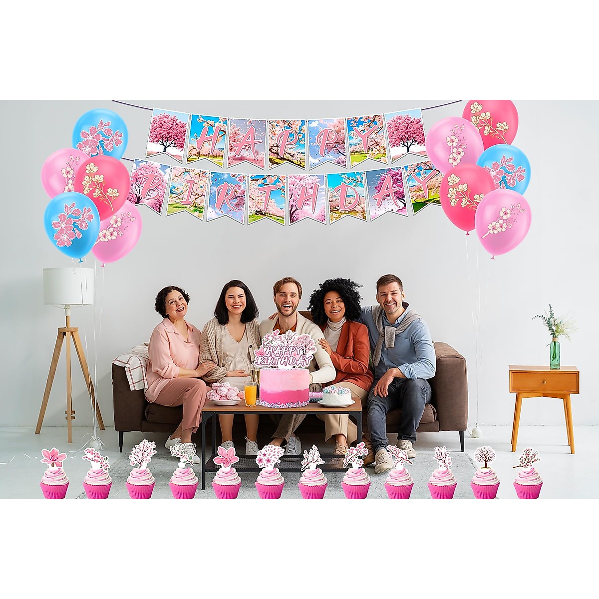 Cherry Blossom Party Decorations Cherry Blossom Birthday Party Supplies Japanese Decorations Includes Birthday Banner Cake Topper Cupcake Toppers Balloons for Wedding Bridal Baby Shower Decorations