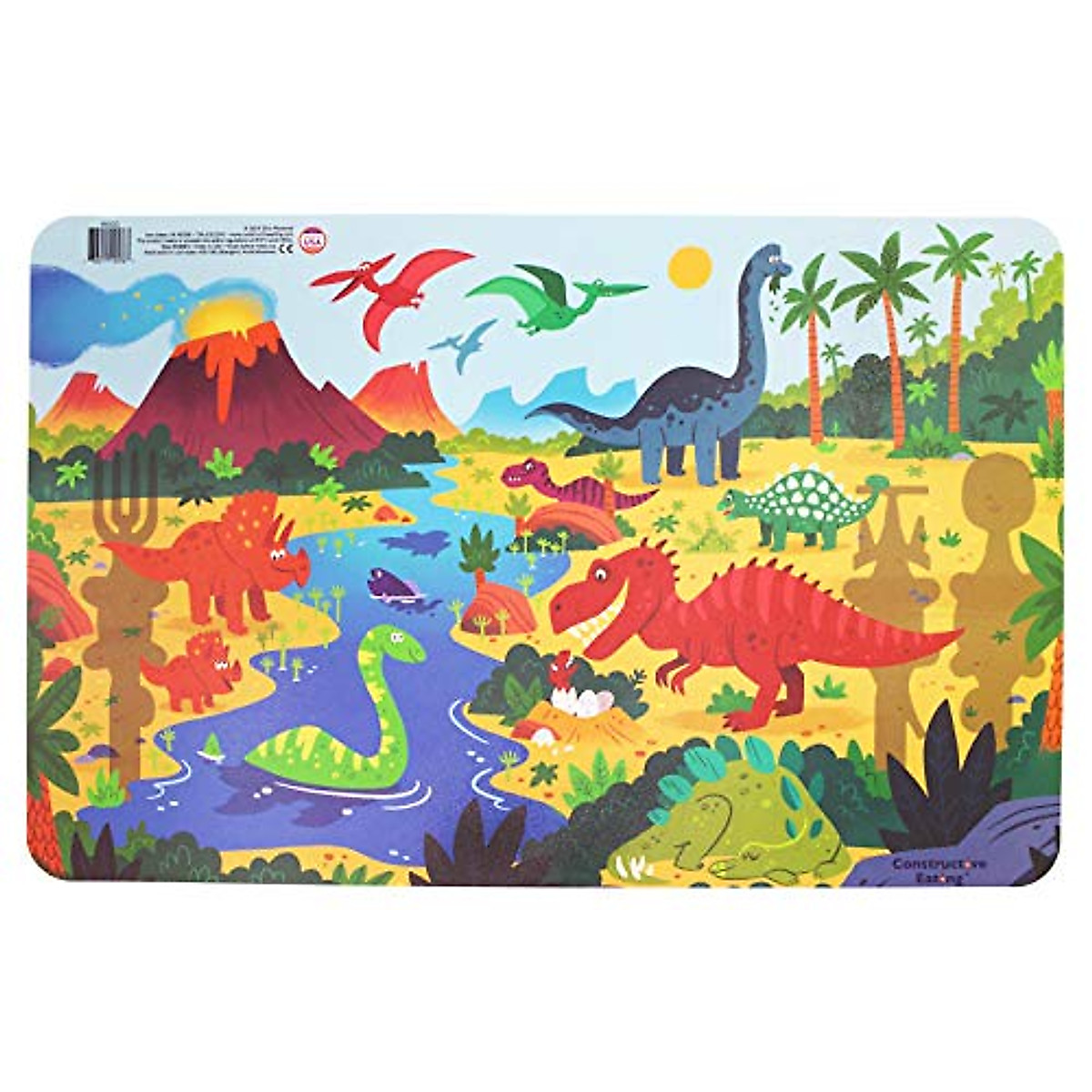 Constructive Eating Made in USA Toddler Dining Set: Kids Placemats for Dining Table with Dinosaur Plate & Utensils, Perfect Toddler Boy Gifts or Toddler Girl Gifts for 2 Year Old, Toddler Forks and Spoons for Picky Eater