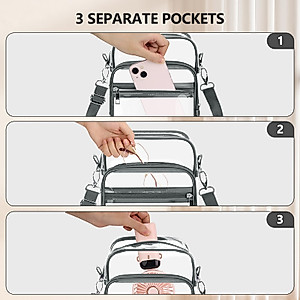 Blvornl Clear Crossbody Bag with Adjustable Shoulder Strap, Stadium Approved PVC Clear Purse Bag with Front Pocket, Clear Messenger Bag for Women and Men for Concerts Sports Events (Grey)