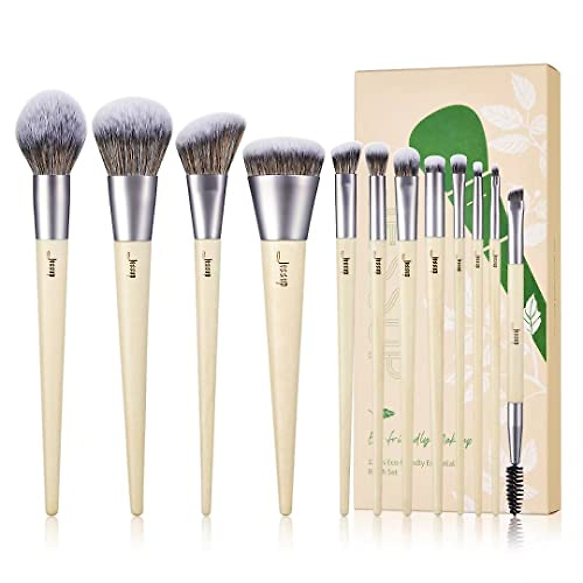 Jessup Vegan Makeup Brushes Set Premium Synthetic Powder Foundation Highlight Concealer Eyeshadow Blending Eyebrow Liner Spoolie Brush Set Burlywood 12pcs T327