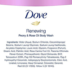 Dove Body Wash 100% Gentle Cleansers, Sulfate Free Peony and Rose Oil Effectively Washes Away Bacteria While Nourishing Your Skin, 22 Fl Oz (Pack of 4)
