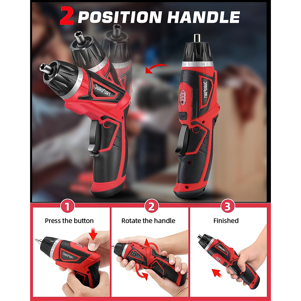 Cordless Electric Screwdriver Set, 8V Max 10Nm Rechargeable Power Electric Drill, Battery Screw Gun with 28pcs Driver Bit Set, 320RPM/10+1 Torque Setting, 2 Position Handle, Flexible Shaft LED Light