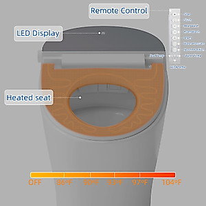 Senfot Smart Toilet with Bidet Seats, Automatic Flip and Slow Close Lid, Foot Sensor, Automatic Flush When Standing Up, Heated Seat and Night Light, Remote Control Operation, WZ2801U-3, White