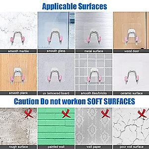 KAZOKU Adhesive Hooks 30lb(Max) for Hanging Heavy Duty Self Adhesive Hooks Transparent Waterproof and Oilproof Wall Hooks for Keys Bathroom Kitchen Office Outdoor Sticky Hook 12 Pack