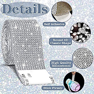 8 Rolls Rhinestone Ribbons,Cludoo 8 Yard Silver Self Adhesive Rhinestone Ribbon, Bling Crystal Diamond Ribbon Roll Wrap Glittering Rhinestones Sticker for Decoration Car DIY Arts Crafts Wedding (Sliver)