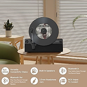 Vertical Automatic Record Player Bluetooth, MYKESONIC Belt Drive Vinyl Turntable, Magnetic AT-3600L Cartridge, Bluetooth in & Out, Hi-Fi Stereo Speakers, Aux in Headphone, RCA Out, Anti-Resonance