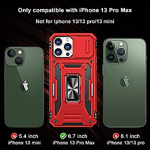 2023 NEW CASE for iPhone 13 Pro Max Case with Stand & Camera Cover Slide,Built-in 180°+360° Rotate Ring Kickstand,Shockproof Military Grade Drop Protective Phone Cover iPhone 13 Pro Max Case Red