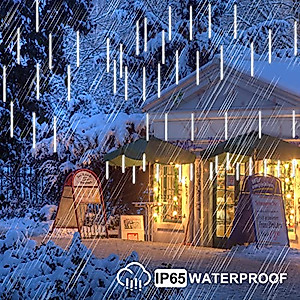 Solar Meteor Shower Christmas Lights Outdoor 10 Tube 360 LED, Falling Rain Lights, Waterproof String Lights for Xmas Tree Garden Yard Porch Wedding Party Décor White