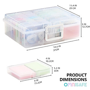 OMNISAFE 4x6 Photo Storage Cases, 16 Inner Plastic Craft Storage Container, Acid-Free Box for Pictures, Crafts, Scrapbooking, Photo Keeper with Handle