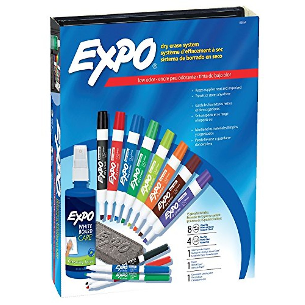 EXPO Dry Erase Marker Kit with 12 Fine & Chisel Tip Markers, Eraser & Spray Cleaner, 14-Piece Set
