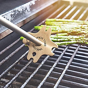 BBQ Grill Cleaner for Hot Grates - for Grill Experts - Brass No Bristle Grill Scraper with a 17" Long Handle, Safe for Porcelain and Teflon-Coated Grills - BBQ Stocking Stuffers for Cooks
