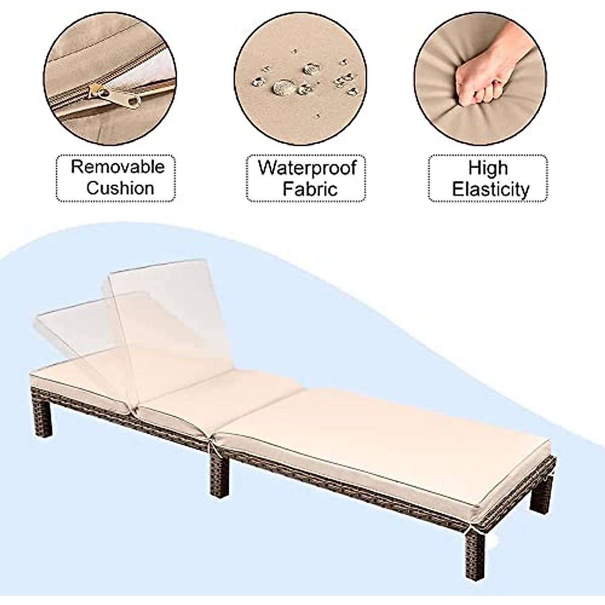 Grepatio Outdoor Chaise Lounge Chairs Set of 2, Patio Wicker Lounge Chair for Outside Pool, Adjustable Rattan Daybed with Cushions, Patio Seating Pool Furniture Beach Lounge Chairs (2 Pcs)