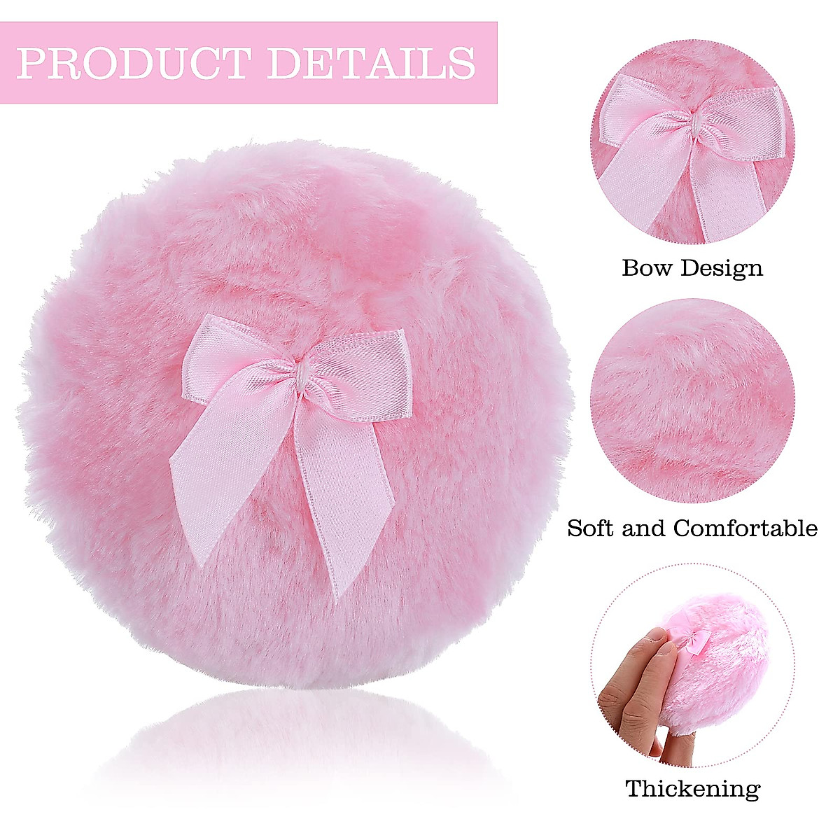 Sibba Large Fluffy Powder Puff, 4 Inch Ultra Soft Washable Reusable Velour Face Body Powder Puff Loose Powder Puffs Wet Dry Makeup Tool (Pink)