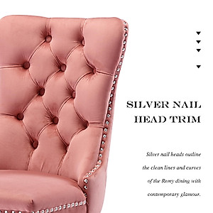 JETEAGO Velvet Dining Chair Set of 2, Upholstered Tufted Dining Room Chair with Nailhead Trim and Solid Wood Leg for Kitchen, Pink, W114391508