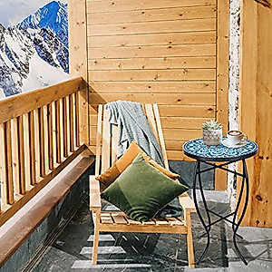 Vipush Outdoor Mosaic Side Table,14'' Round Small Patio Bistro Accent Table Indoor End Table Black Iron Plant Stand for Garden Yard Parch Balcony,Dark Blue