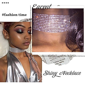 EARENT Vintage Layered Crystal Choker Necklace Silver Rhinestone Necklaces Chain Fashion Jewerly for Women