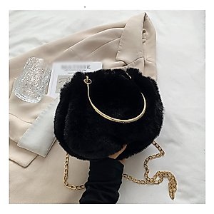WPYYI Women Plush Chain Crossbody Shopper Bag Ladies Tote Shoulder Bag Solid Color Messenger Bag Handbag (Color : Black, Size : One Size)