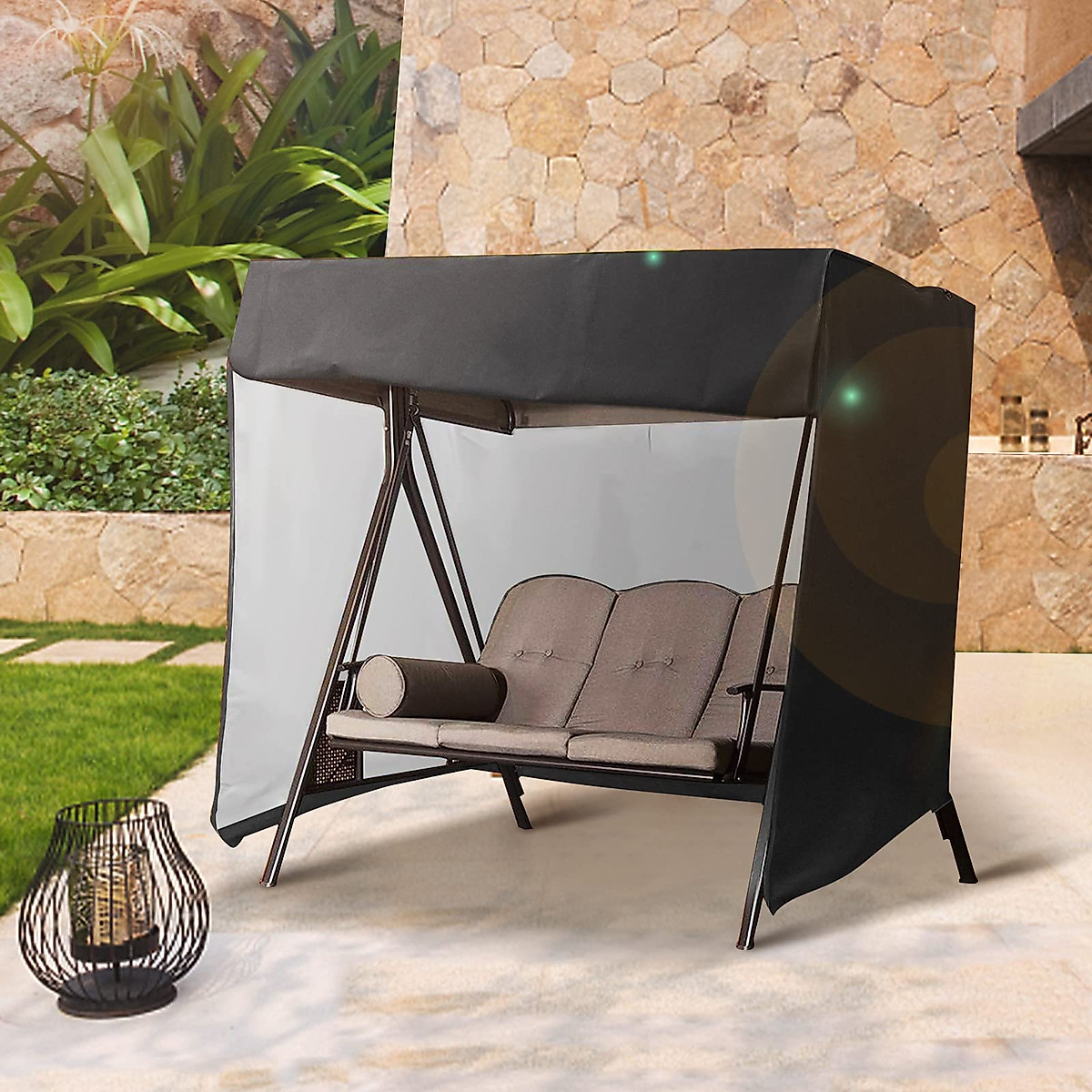 boyspringg Outdoor Swing Cover 3 Seater Waterproof, Patio Swing Cover 87x49x67 Inch, Porch Swing Cover for Outdoor Furniture, Durable Waterproof UV Resistant Weather Protector ( Black )