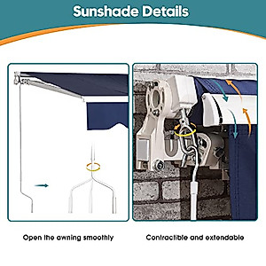 MCombo 12x10 Feet Manual Retractable Patio Door Window Awning Sunshade Shelter Outdoor Canopy (Dark Blue)