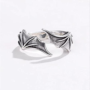 Mansheng Matching Rings for Couple Best Friends Personality Angel Devil Wing Open Adjustable Rings Promise Rings for Her Him Wing Shaped Hugging Protection Jewelry