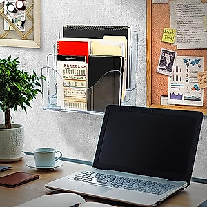 Azar Displays 250099 Three Tier File and Brochure Desktop Wall Organizer Holder with Dividers brochure display stand acrylic file holder, Clear