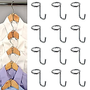 12-Pack Space Saver Heavy Duty Premium Hanger Clips Hook connectors Extenders Fits Over The Neck of Any Thin or Thick Plastic or Metal Closet Hangers Efficient Storage Easy Access