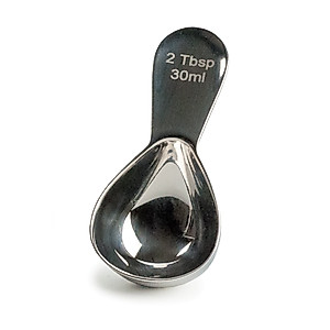 RSVP International Measuring Spoon, Long Stainless Steel Scoop Multi-purpose for Baking, Ground Coffee, Beans or Loose Leaf Tea, Comfort Handle, 2-Tbsp