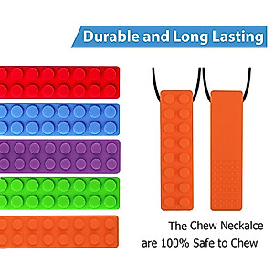 Chew Necklace, Sensory Chew Necklace Bundle for Kids with Teething, ADHD, Autism, Biting Needs, Oral Motor Chewy Teether, Silicone Necklace Made from Food Grade Silicone Safety, for Boys&Girls(5 PCS)