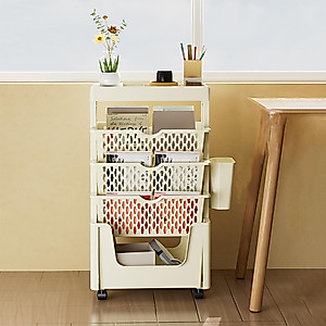 APBATS 5 Tier Removable Movable Bookshelf, Mobile Unique Bookcase, Utility Organizer Khaki Bookshelves with Wheels for Children Students Study in Bedroom Living Room Home School, Big-double-sided