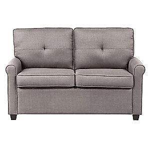 OUllUO Pull Out Sofa Bed Dual Plugs USB Ports, 2-in-1 Convertible Loveseat Sofa Couch Sleeper with Folding Mattress, Modern 2 Seat Small Sofa Couch for Living Room Apartment Guest Bedroom,Gray