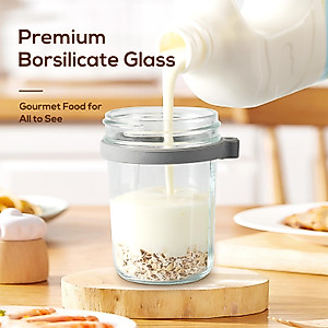 Overnight Oats Jars,Mason Jars for Overnight Oats with Lid and Spoon,10 Oz Glass Meal Prep Containers with Measurement Marks,Perfect Size for Overnight Oats,Salad Yogurt,Cereal,Fruit (4 PACK A)