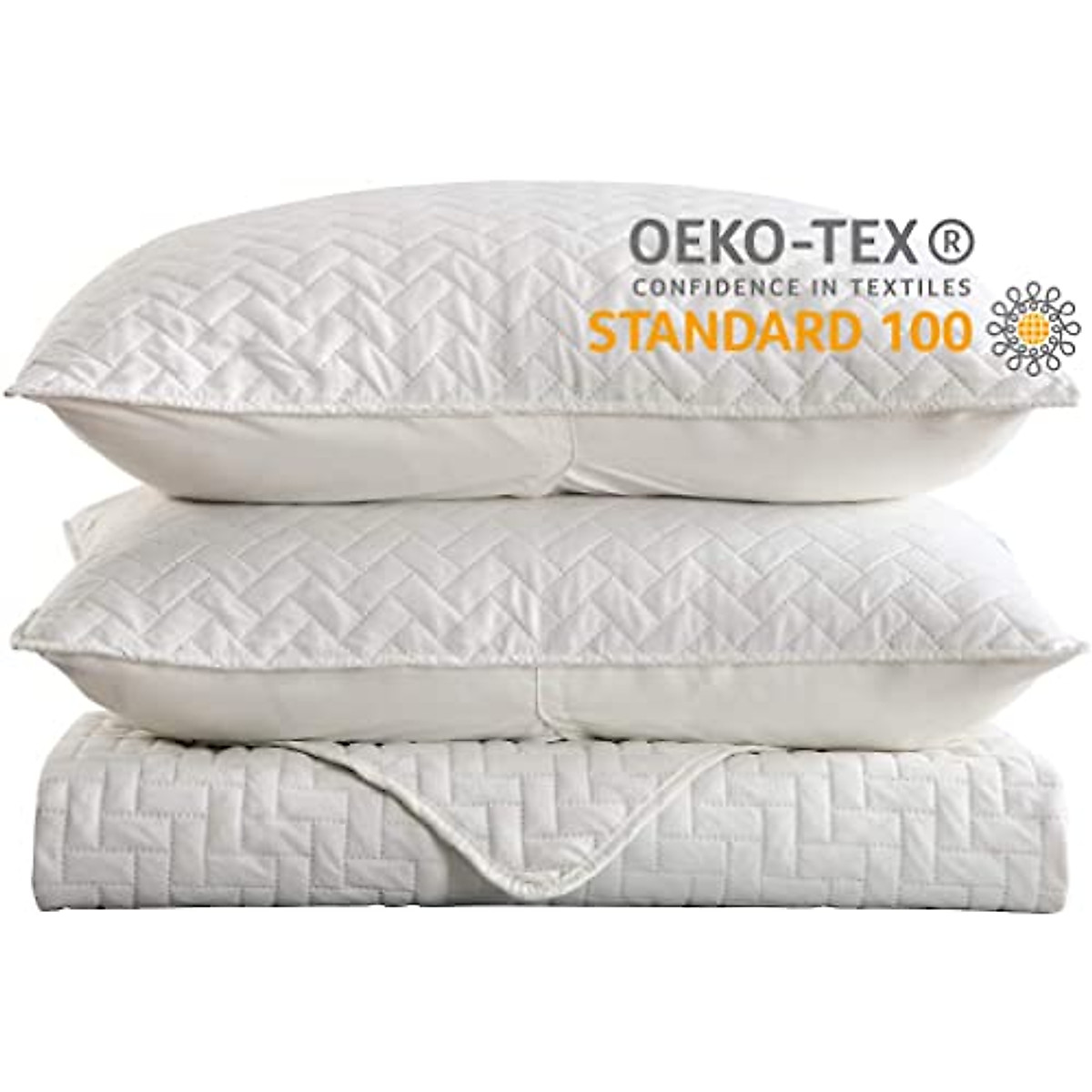 MERRY HOME Queen Size Quilt, 3-Piece Solid Quilts for All Season, Soft White Quilt Queen Bedding Cover Bedspread Set
