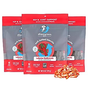 Shameless Pets Soft-Baked Dog Treats, Lobster Rollover - Natural & Healthy Dog Chews for Hip & Joint Support with Glucosamine - Dog Biscuits Baked & Made in USA, Free from Grain, Corn & Soy - 3-Pack