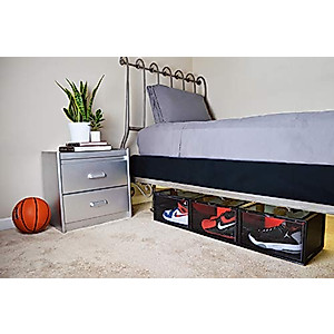 ShoeBaks 3 Pack Shoe Display Case Stackable Shoe Box and Storage Container Organizer for Shoes Sneakers and Boots Clear Transparent Magnetic Door Black and Red