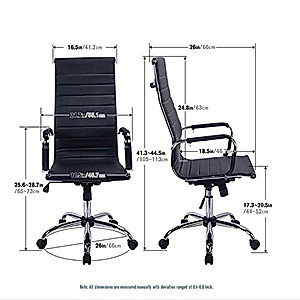 Curved Back Office Chair PU Leather Home Executive Ergonomic Computer Chair Height Adjustable Swivel 360° Rotating Seat Desk Chair (Black) Desk Chairs (Color : White)