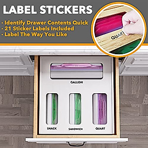 SpaceAid Bag Storage Organizer for Kitchen Drawer, Bamboo Organizer, Compatible with Gallon, Quart, Sandwich and Snack Variety Size Bag (1 Box 4 Slots), White