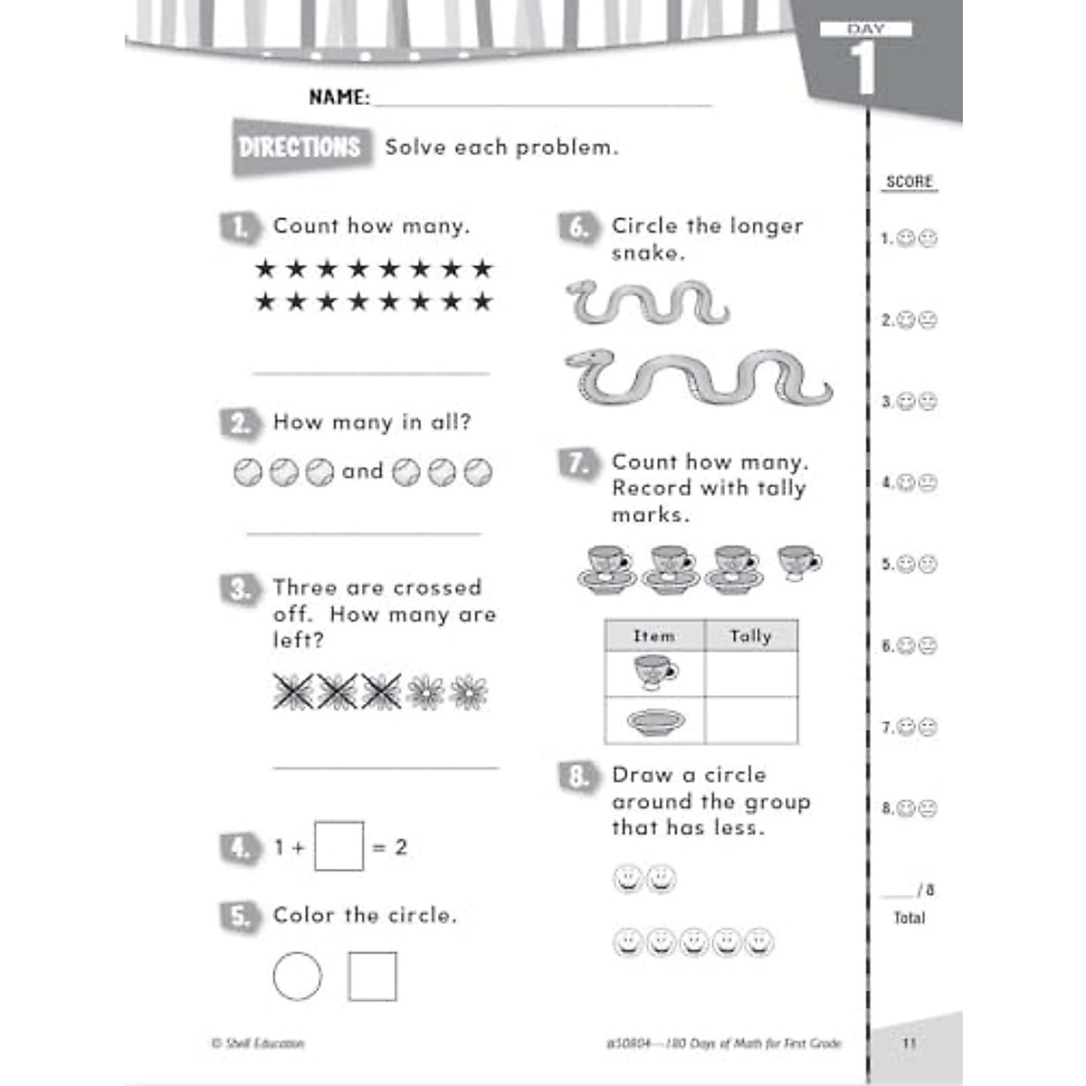 Shell Education 180 Days of Math for First Grade (180 Days of Practice)