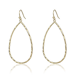 Pomina Lightweight Open Gold Teardrop Earrings Simple Basic Geometric Gold Dangle Drop Earrings for Women (TextureTeardrop_Gold)