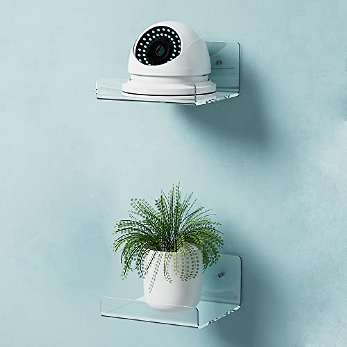 Weronique 2-Pack Wall Shelves Small Adhesive Floating Shelves Acrylic Hanging Shelves Display Ledges with 2 Types of Installation, Clear