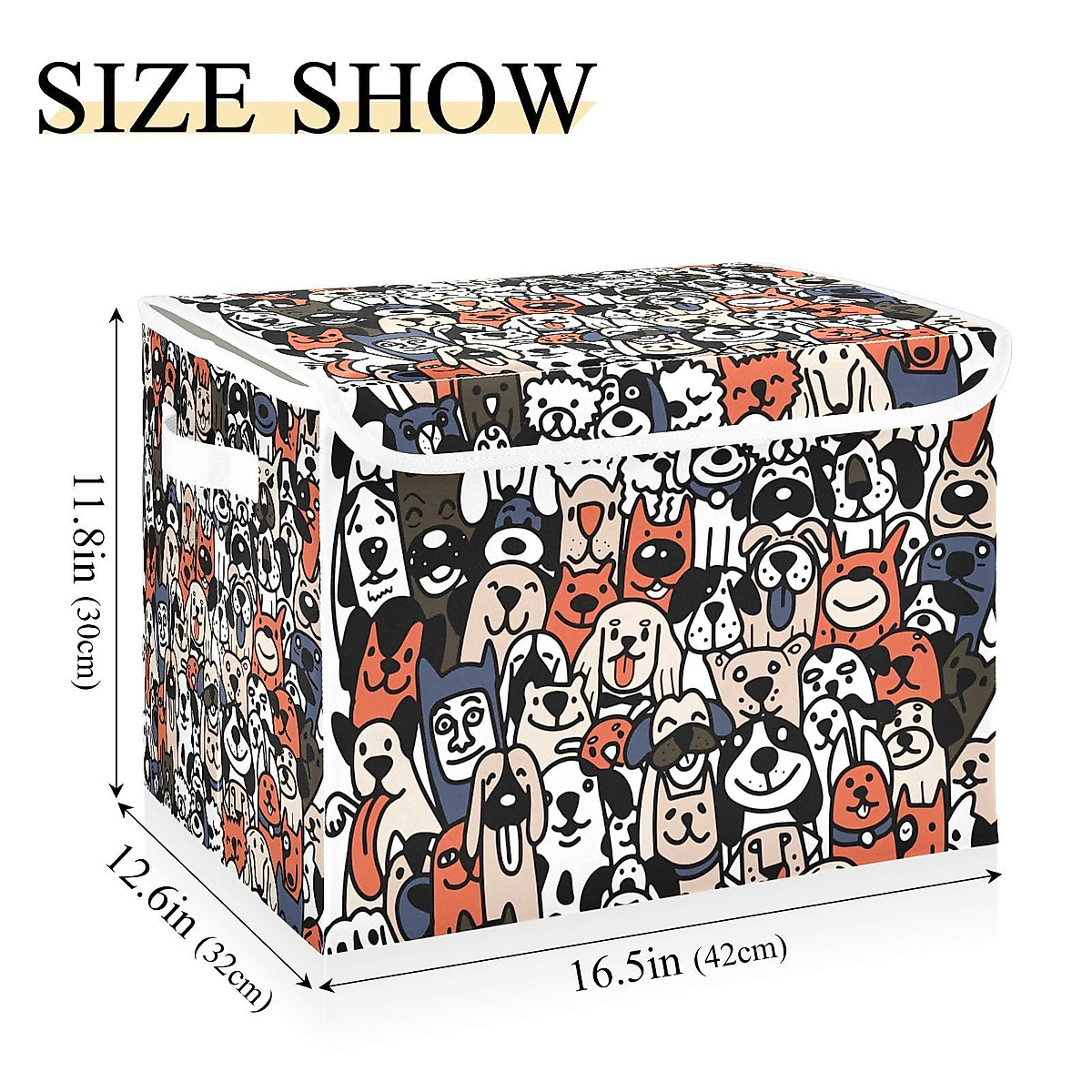 ALAZA Storage Bins Organizer Box Baskets Lidded Clothes for Shelves Closet Cute Dogs Print Doodle Puppy Collapsible Stackable Storage Cubes Handles