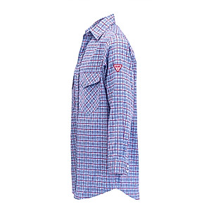 TICOMELA FR Shirt for Men Flame Resistant Shirts 6.5oz Light Weight Blue/Red Plaid Men's Fire Retardant Snap Shirts