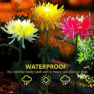Kordain Outdoor Solar Garden Stake Lights, 3 Pack Solar Chrysanthemum Flower Lights, Waterproof LED Solar Decorative Powered Lights for Garden Pathway Walkway Lawn Yard Cemetery (Yellow, Red, White)