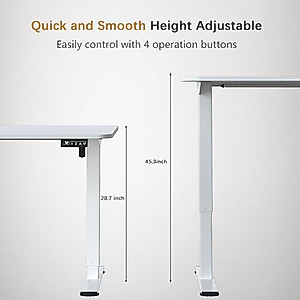 Flamaker Standing Desk, Electric Adjustable Height Stand up Desk, 55 x 24 Inches Home Office Computer Desk with T-Shaped Metal Bracket and Memory Preset, White