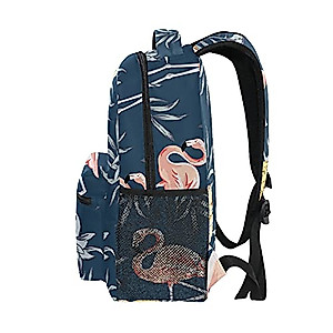 ALAZA Tropical Pink Flamingo Birds Hibiscus Flowers Pineapples Palm Leaves Navy Junior High School Bookbag Daypack Laptop Outdoor Backpack