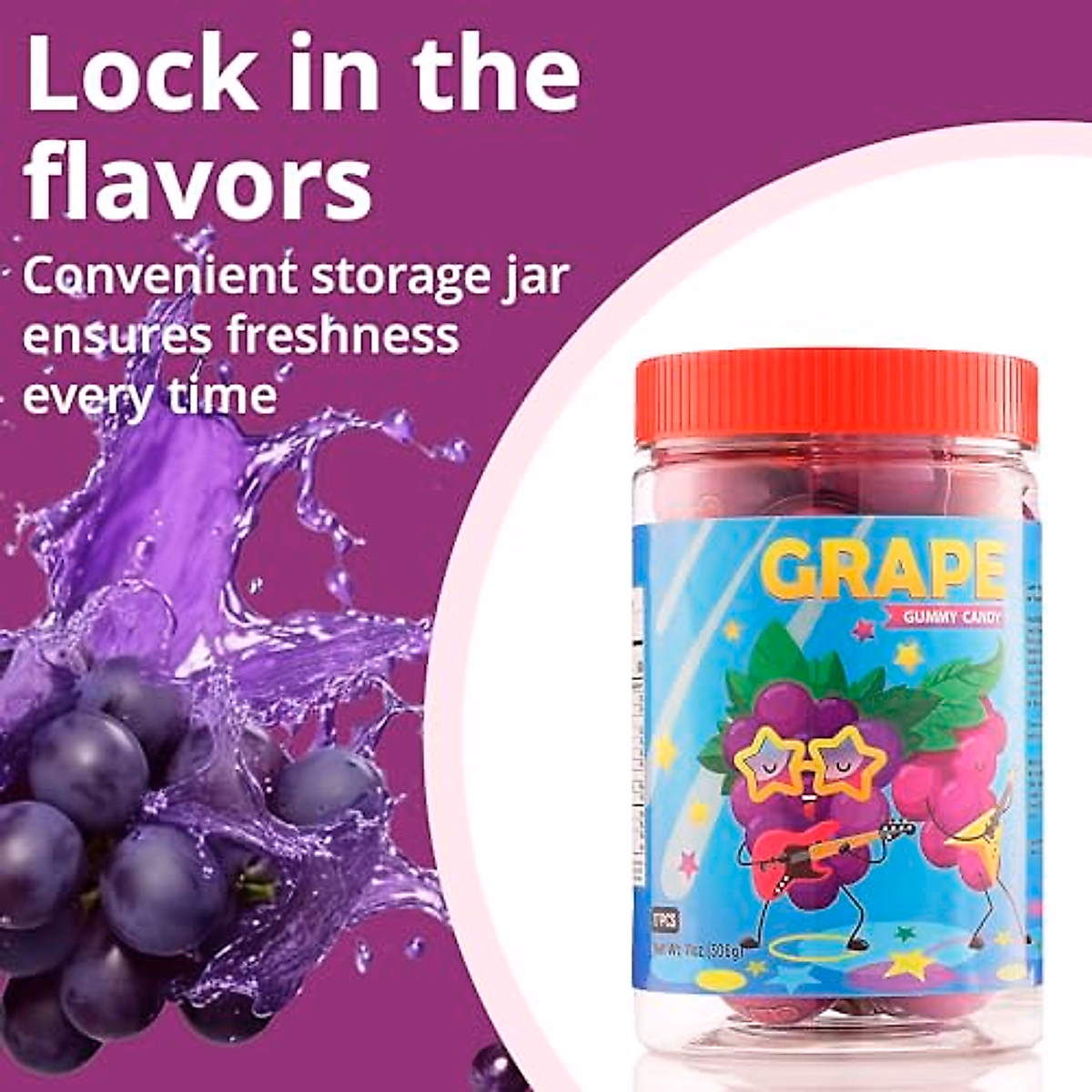 Gummy Candy - Large Jelly Filled Gummies - Grape Candies Filled with Grape Jam - 17 Pcs Individually Wrapped Chewy Candy Gummies in Jar - 1.18 Inches Big Fun Kids Candy - Easter Egg Stuffers