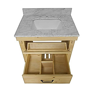 Birmingham 30-inch Bathroom Vanity (Carrara/Driftwood): Includes Driftwood Cabinet with Authentic Italian Carrara Marble Countertop and White Ceramic Sink
