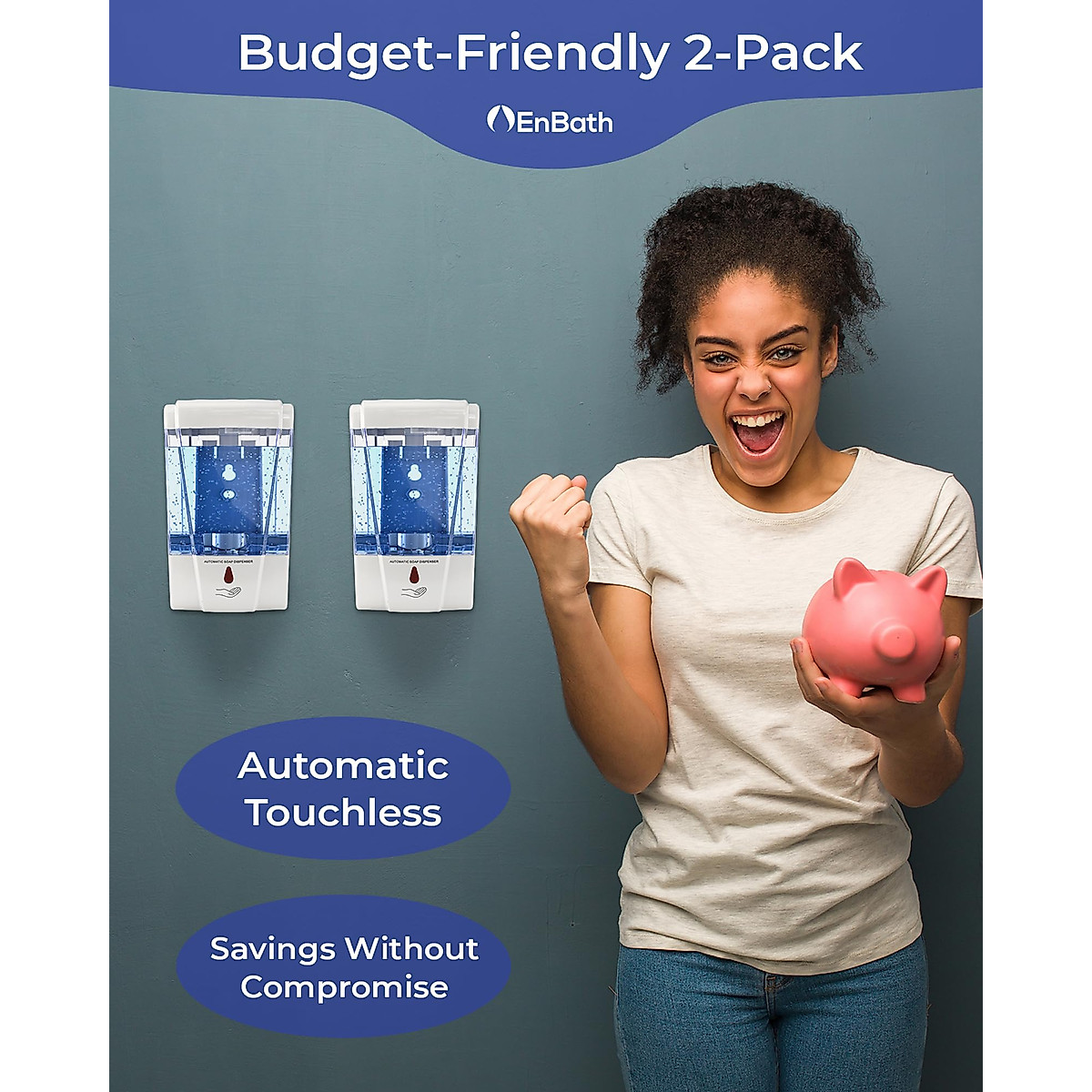 Automatic Wall Mounted Soap Dispenser for Bathroom (2-Pack White), Commercial Hand Soap Dispenser Wall Mount, Touchless Hand Sanitizer Dispenser, (Dispensador de Jabon de Bano Automatico) by EnBath