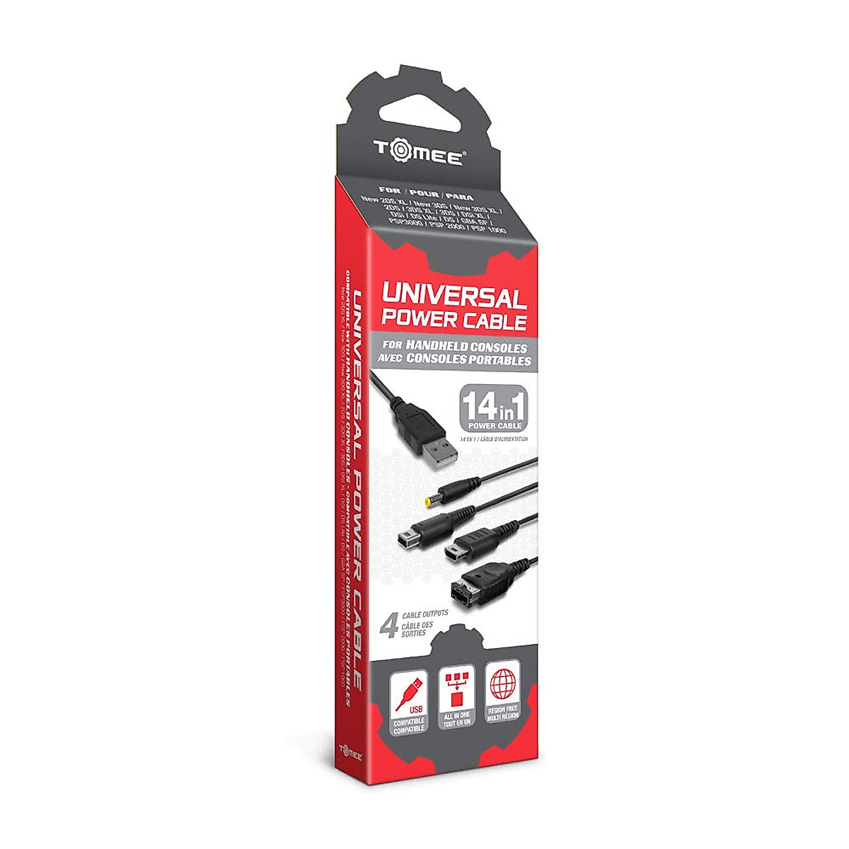 Tomee Universal Power Cable for New 2DS XL/ New 3DS/ New 3DS XL/ 2DS/ 3DS XL/ 3DS/ DSi XL/ DSi/ DS Lite/ DS/ GBA SP/ PSP 3000/ PSP 2000/ PSP 1000